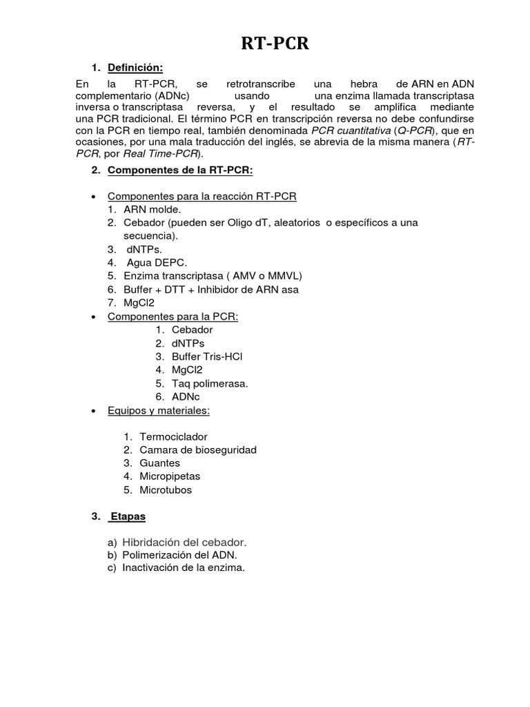 Fundamentos y Protocolo de RT-PCR | PDF | Reacción en cadena de la polimerasa de transcripción ...