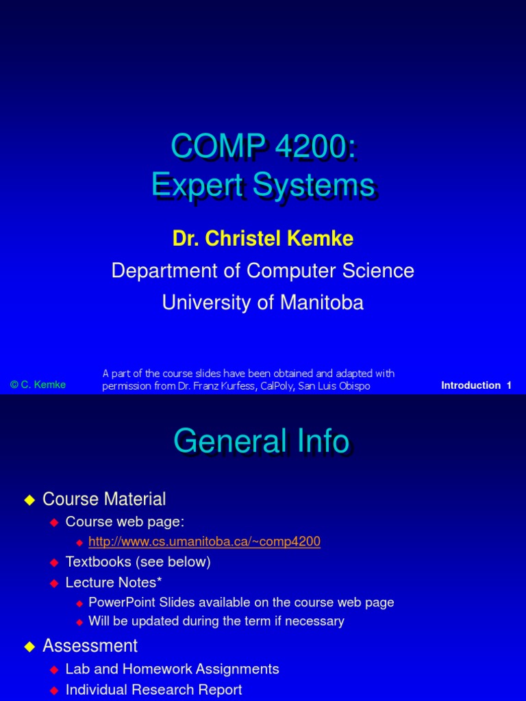 COMP 4200: Expert Systems: Department of Computer Science University of ...