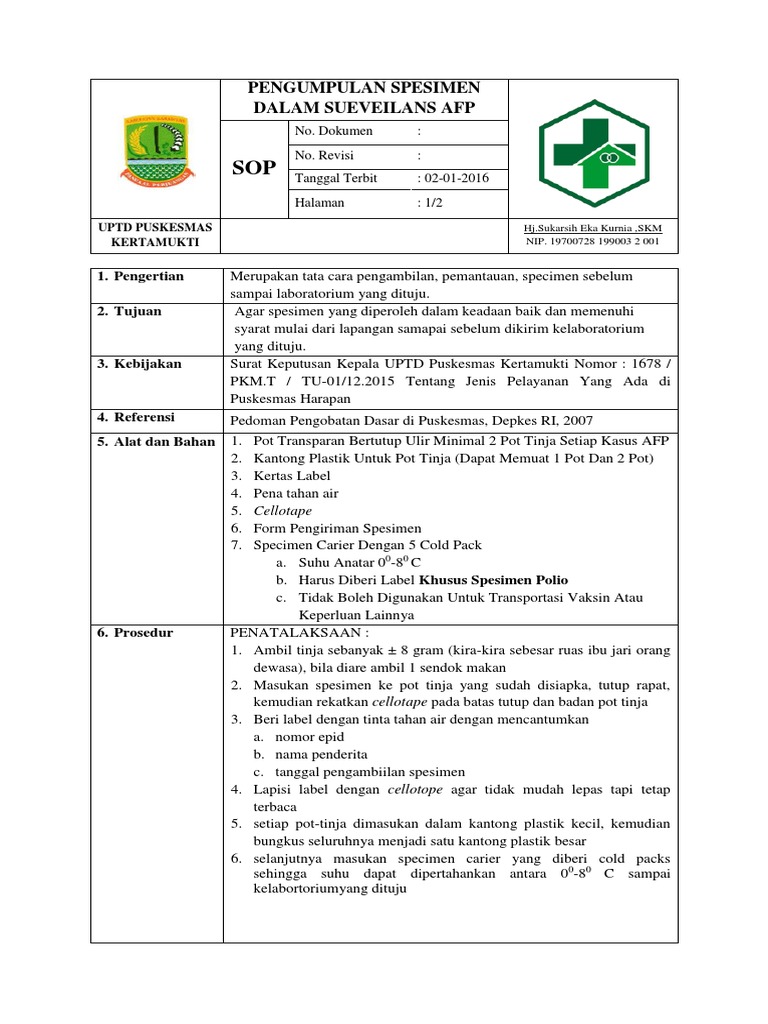 Sop Pengumpulan Spesimen Afp | PDF
