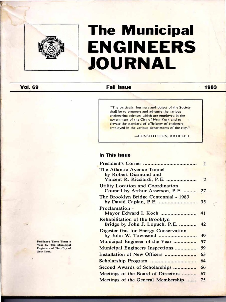 Municipal Engineers Journal Fall 1983, Vol 69 | PDF | Tunnel | Brooklyn