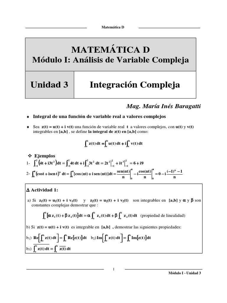 Unidad 3-Integración Compleja | PDF | Integral | Curva