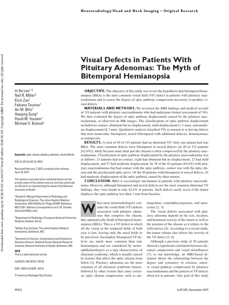 Bitemporal Hemianopia | PDF | Visual System | Vision