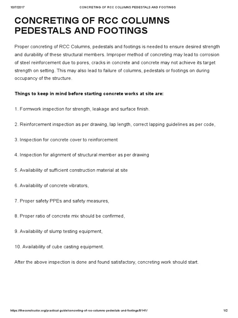 RCC Column Concreting Guide | PDF | Concrete | Civil Engineering