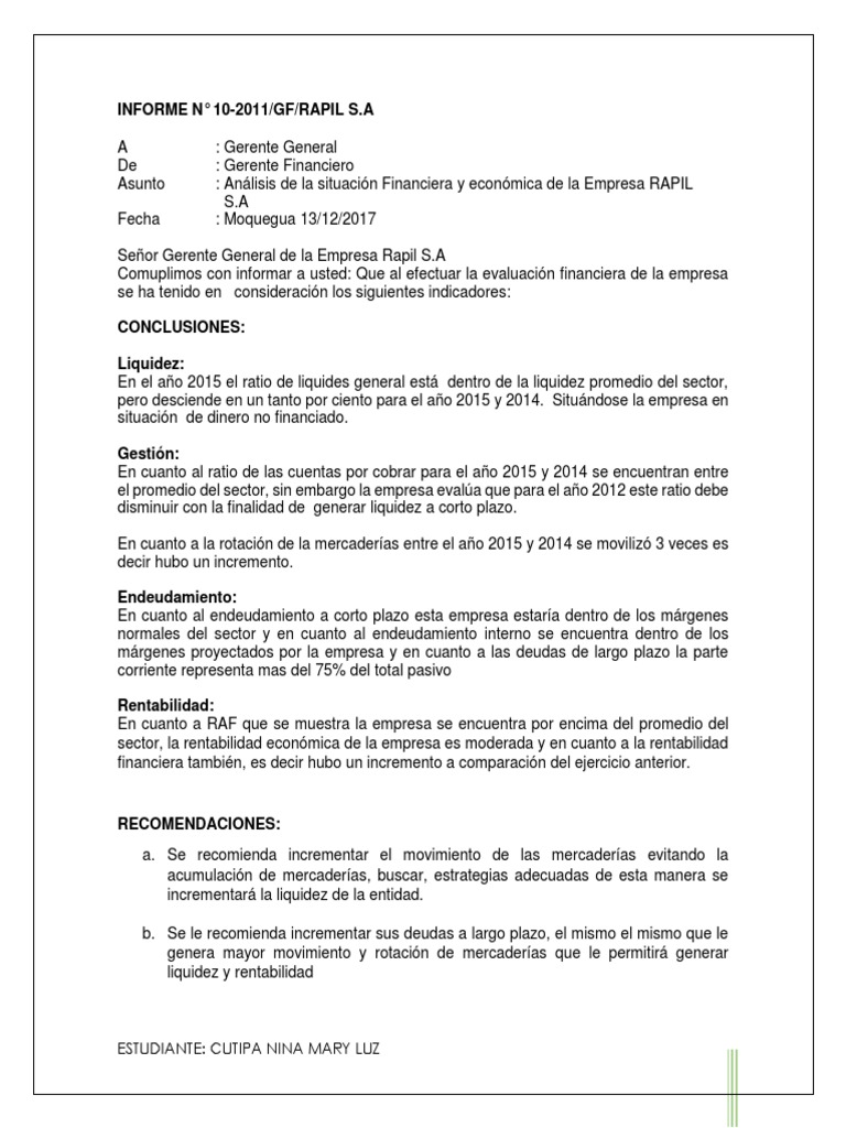 Informe Rapil | PDF