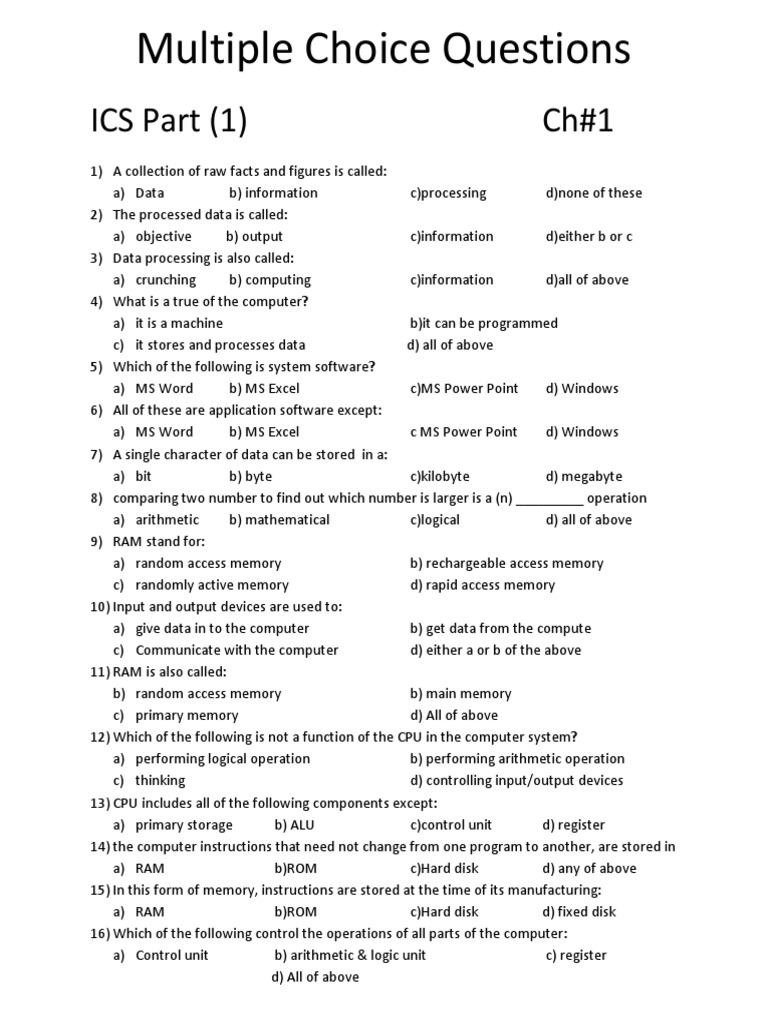 Aikman Series Multiple Choice Questions CH# 1 | PDF | Random Access ...