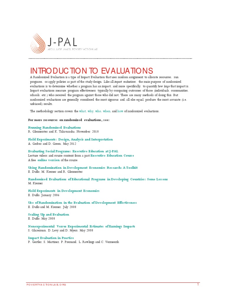 Introduction To Evaluations | PDF | Randomized Controlled Trial | Needs ...