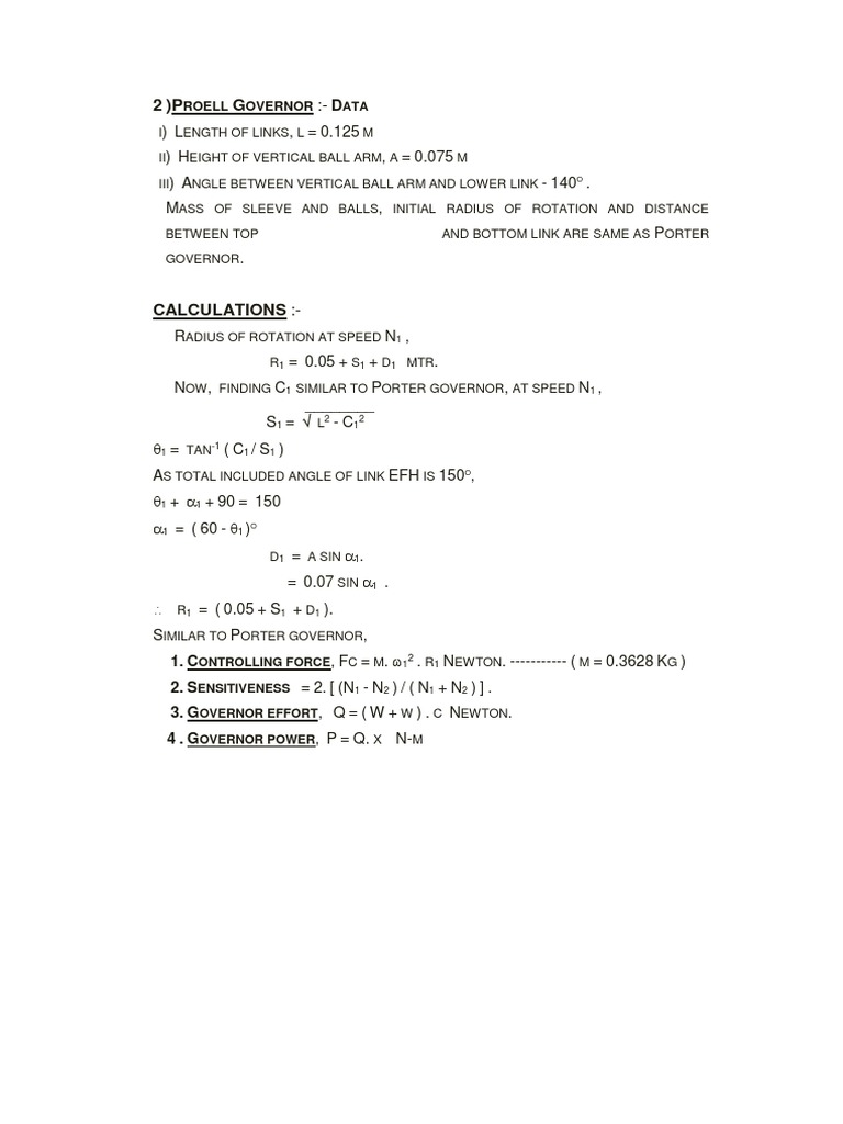 Proell Governor Calculations and Sensitivity | PDF | Teaching Methods ...
