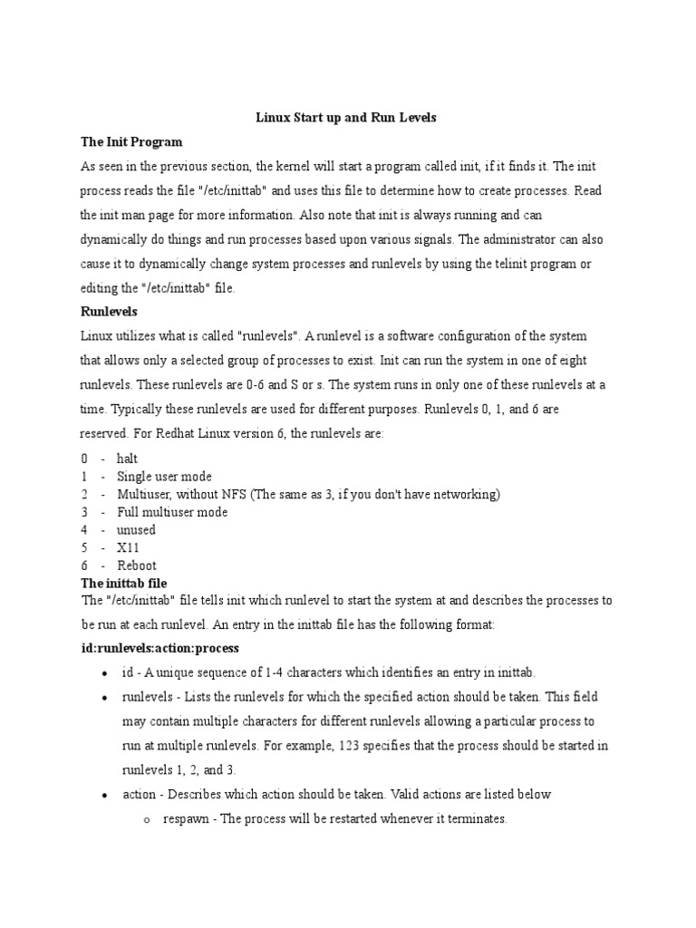 Linux Start Up and Run Levels The Init Program | PDF | Booting ...