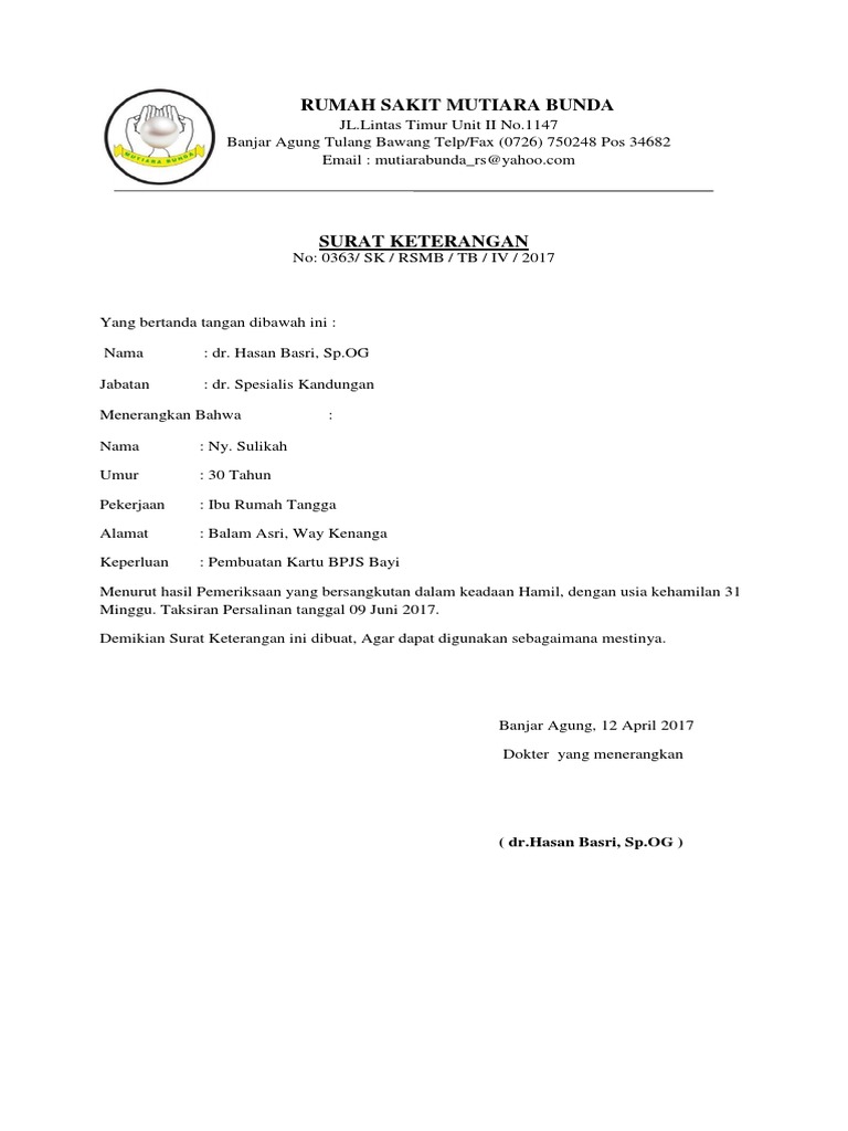 Surat Pengantar Pembuatan Bpjs