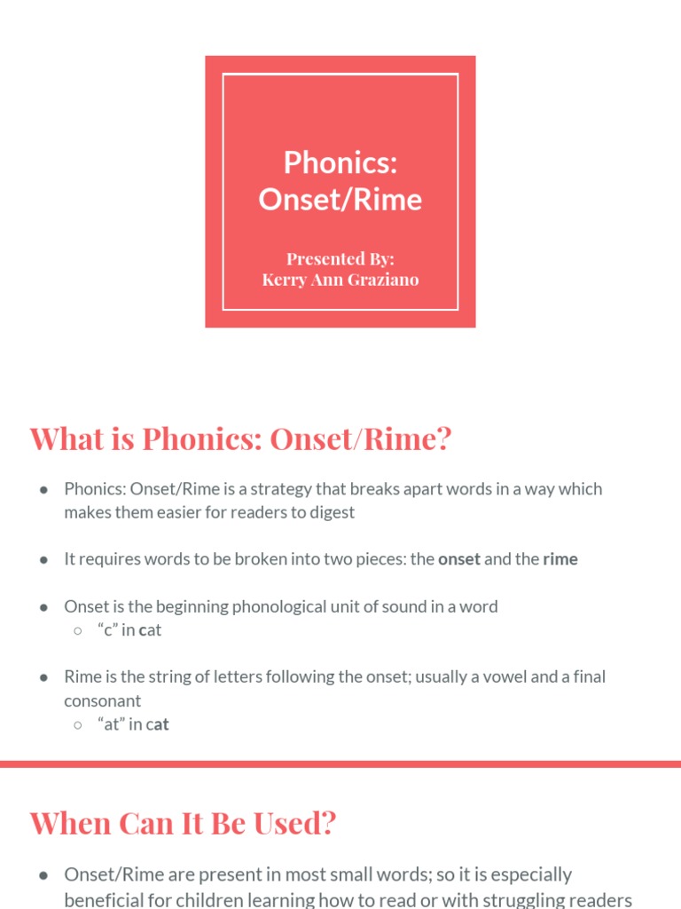 Phonics Onset and Rime | PDF | Syllable | Phonics