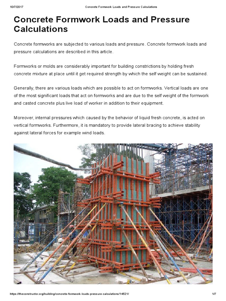 Concrete Formwork Loads and Pressure Calculations | PDF | Concrete | Structural Load