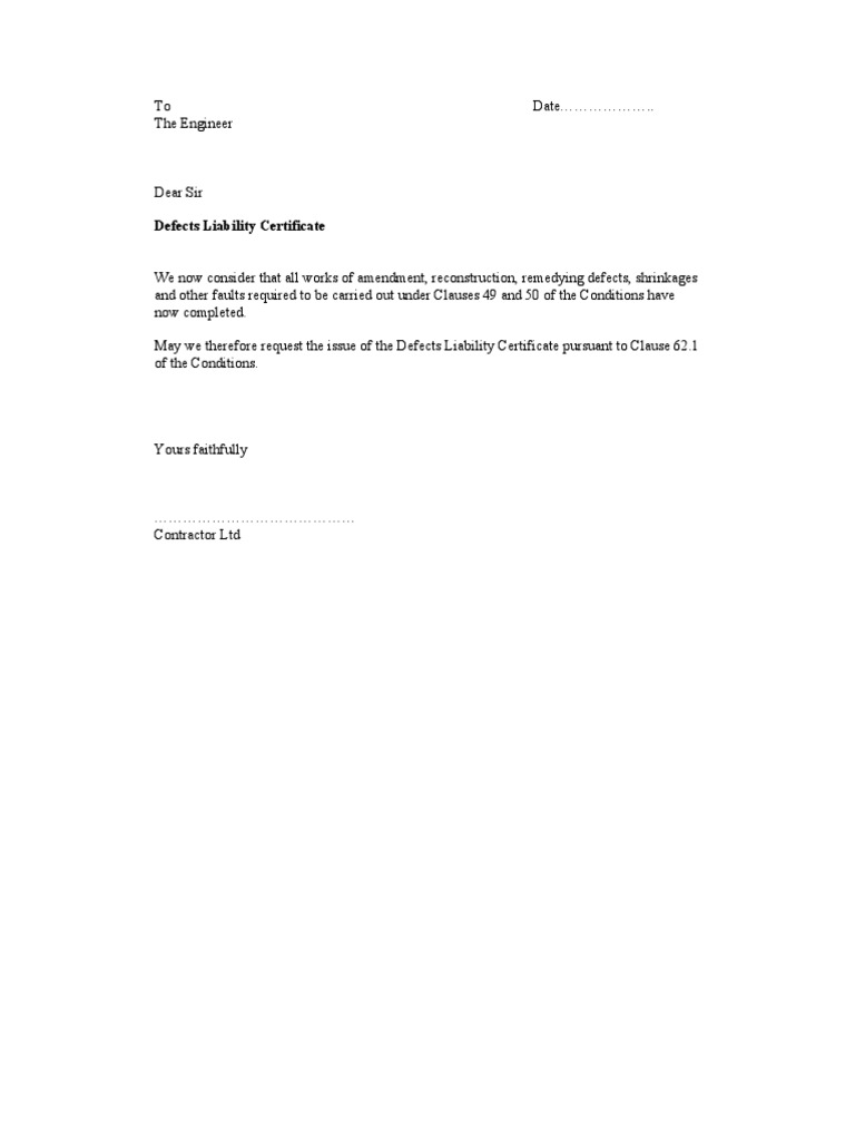 Defects Liability Certificate | PDF | Finance & Money Management ...
