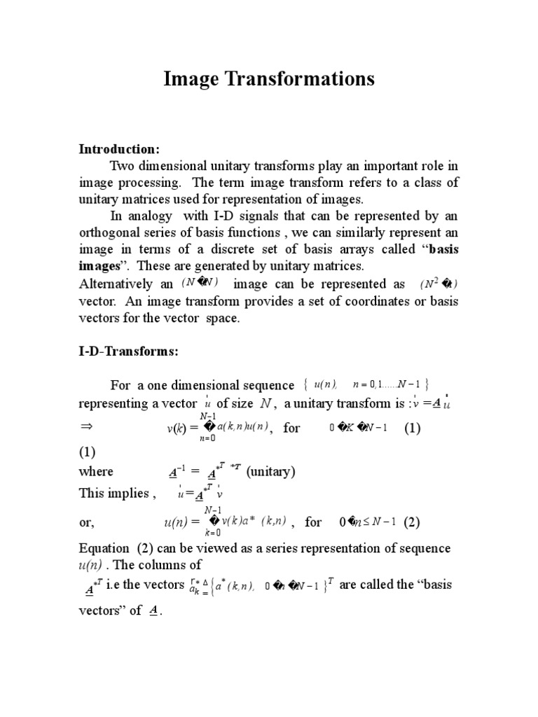 Two-Dimensional Image Transforms: A Mathematical Exploration of Unitary ...