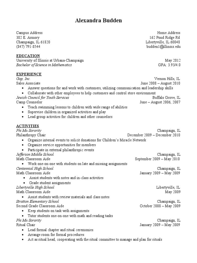 Alexandra Budden's Resume Summary | PDF | Classroom | Fraternities And ...