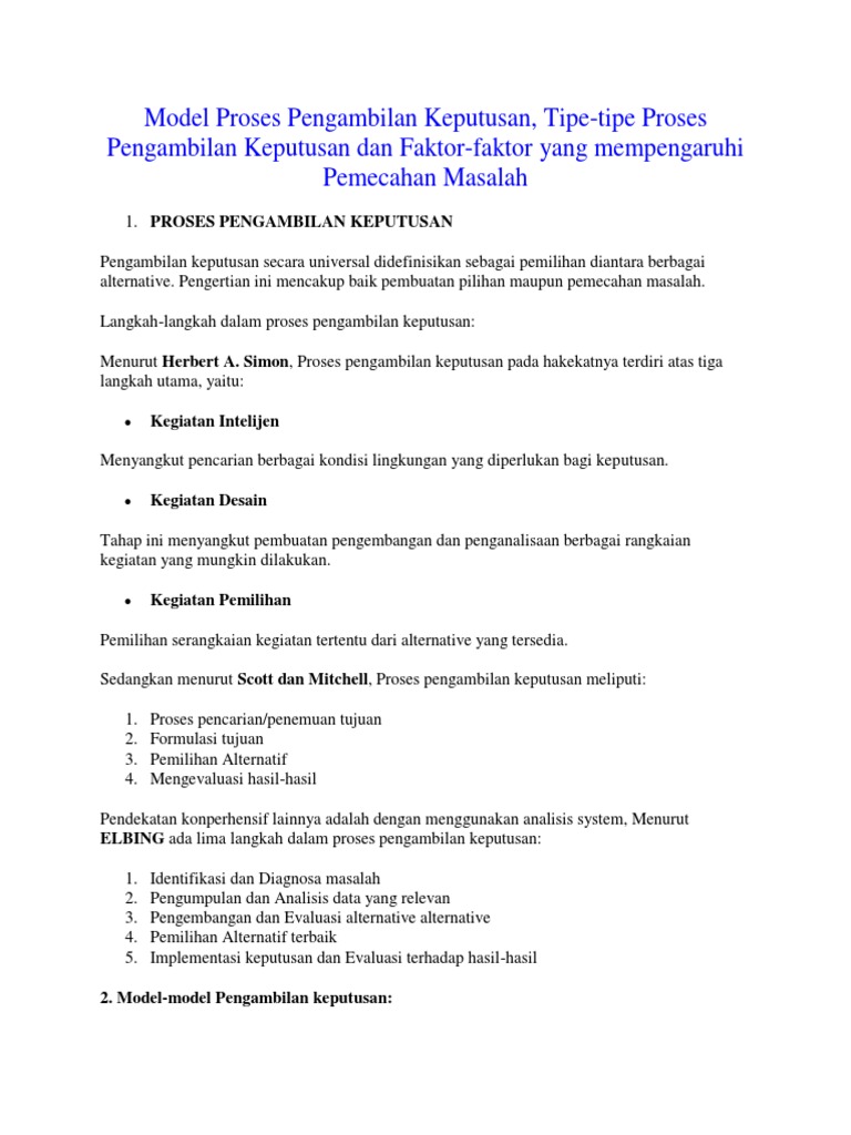 Model Proses Pengambilan Keputusan PDF | PDF