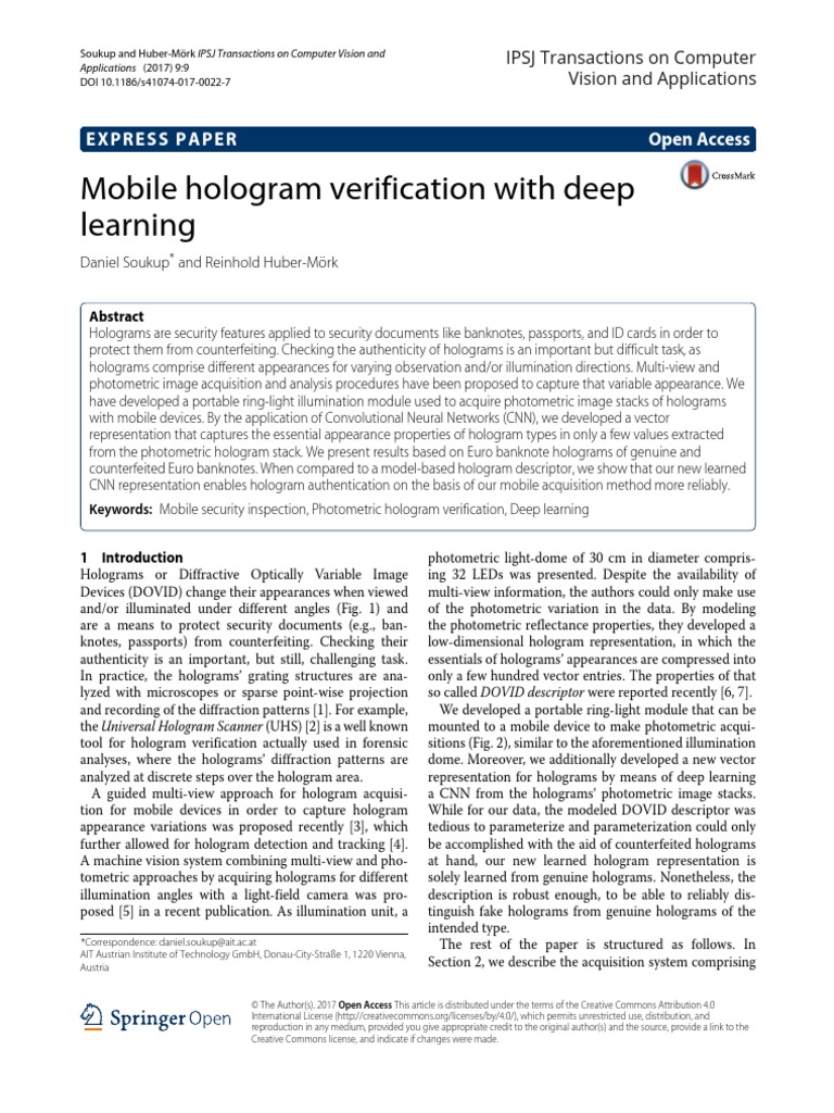 Mobile Hologram Verification With Deep Learning: Expresspaper Open Access | PDF | Holography ...