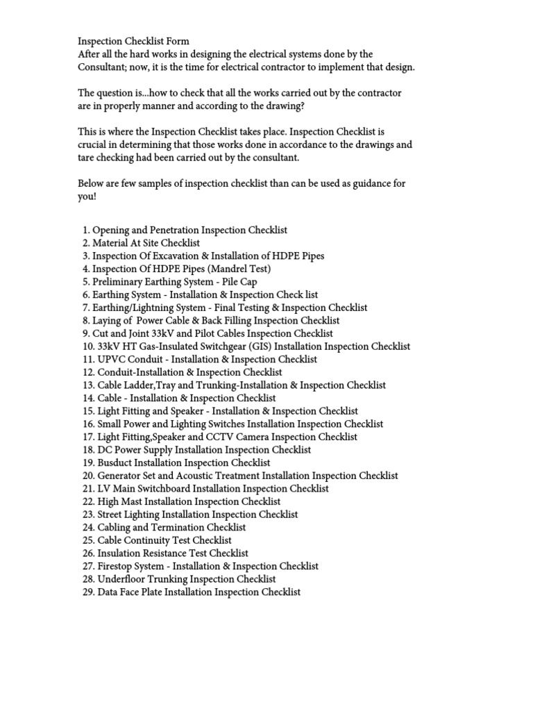 Sample Checklist | Download Free PDF | Engineering | Electrical Engineering