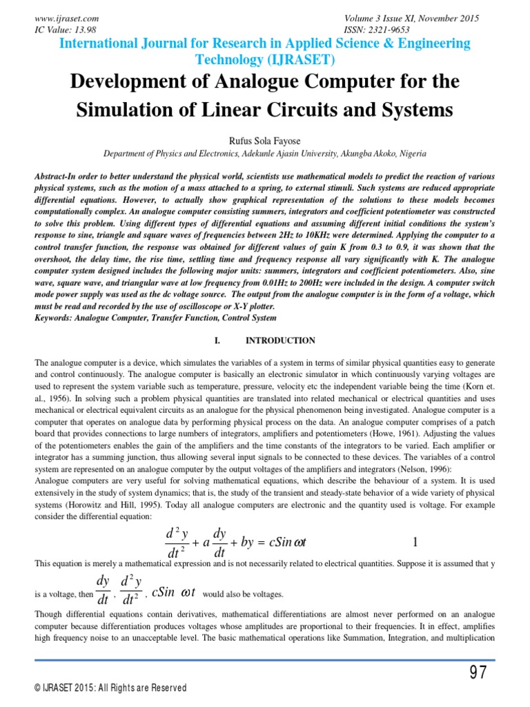 Analog Computer | PDF | Analogue Electronics | Equations