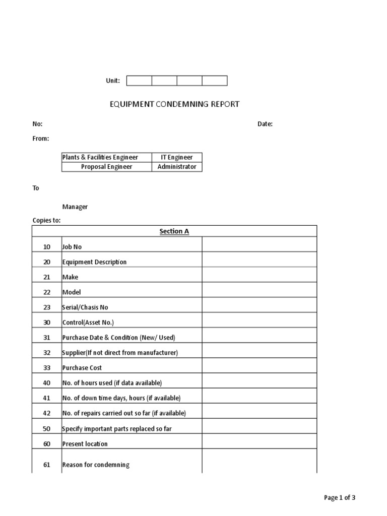 Equipment Condemning Report: Section A | PDF | Battery (Electricity ...
