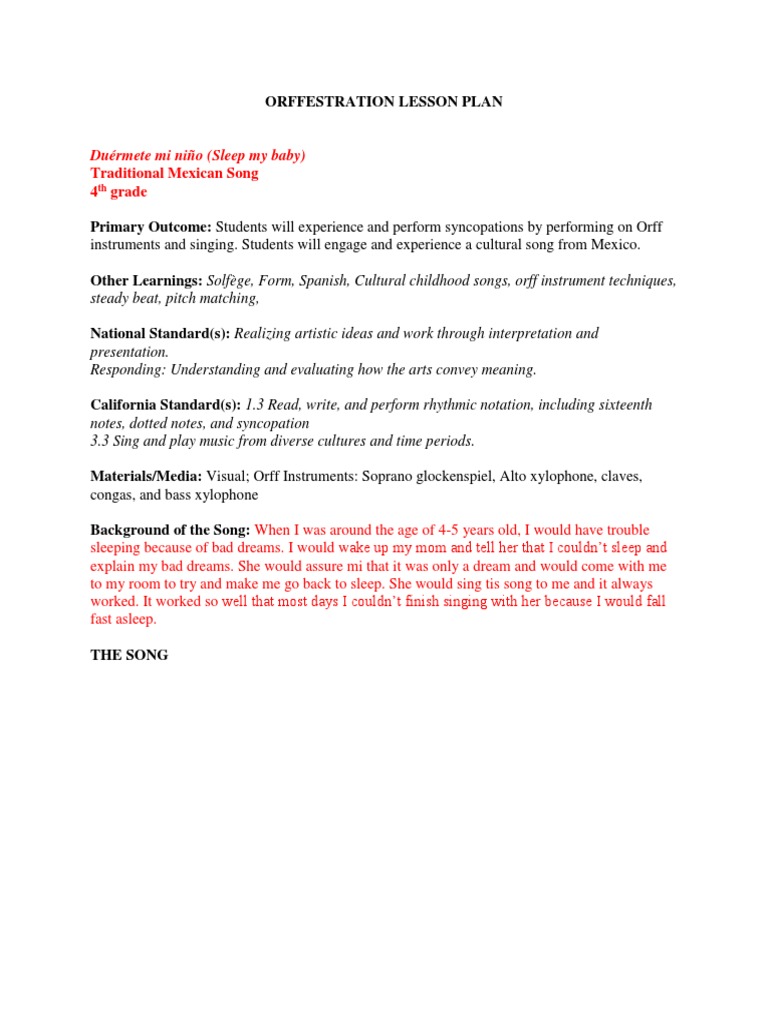 Orffestration Lesson Plan Template | PDF | Singing | Rhythm