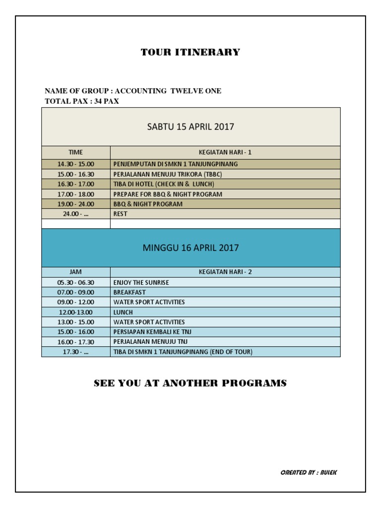 Accounting Group Tour Itinerary | PDF