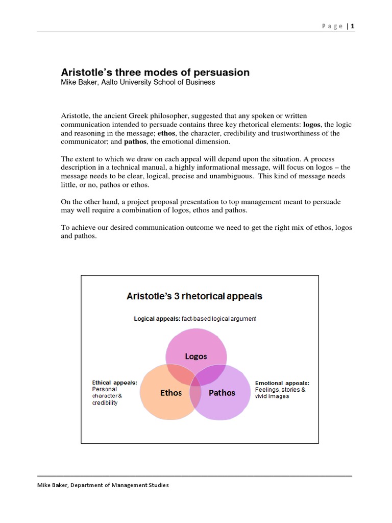 Aristotles Three Modes of Persuasion | PDF | Logos | Persuasion