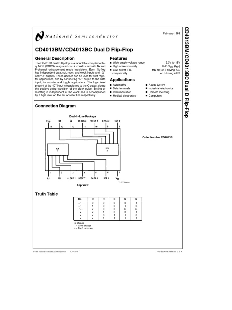 CD 4013 | PDF | Electrical Engineering | Electronics