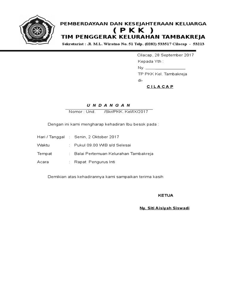 6600 Koleksi Contoh Undangan Rapat Pkk Terbaik - Contoh Undangan