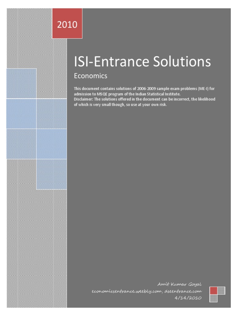 Solutions to 2006-2010 Indian Statistical Institute (ISI) entrance exam ...