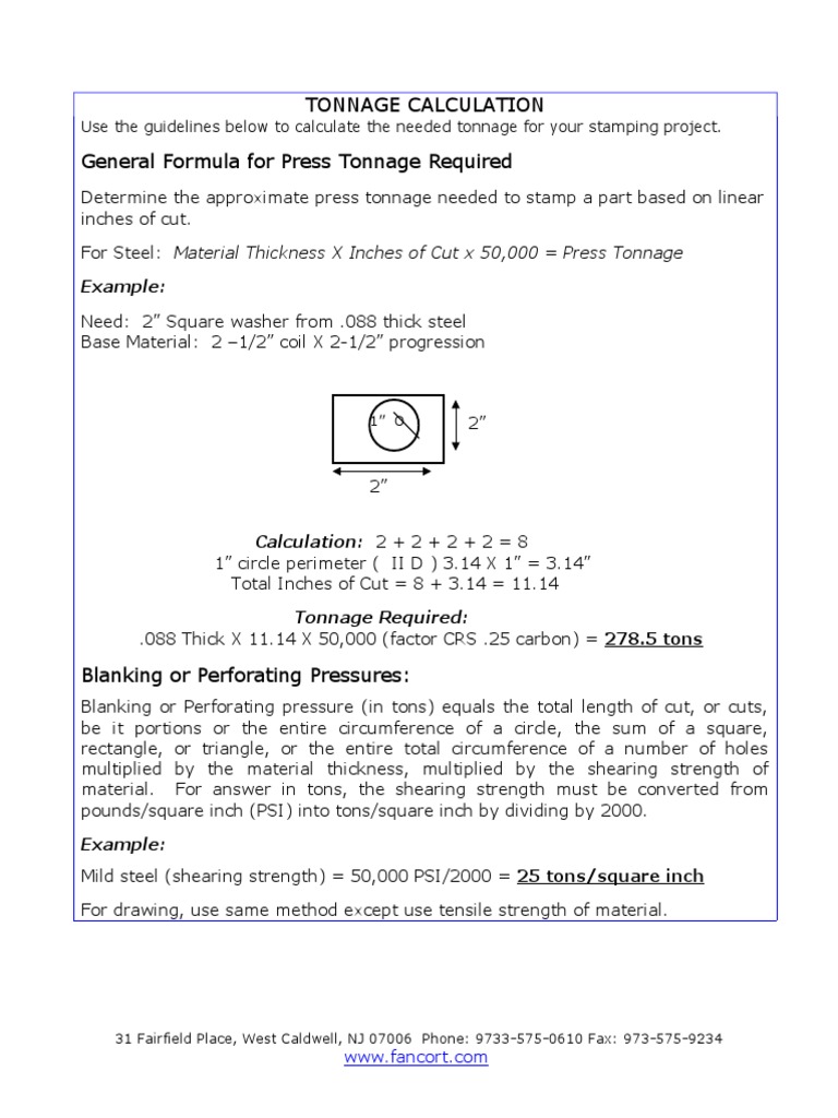 Tonnage Calculation General Formula For Press Tonnage Required | PDF ...