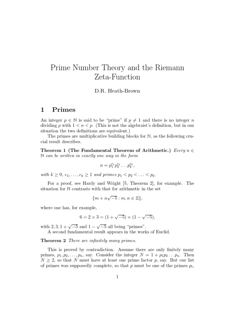 Prime Number Theory and The Riemann Zeta-Function | PDF | Prime Number ...