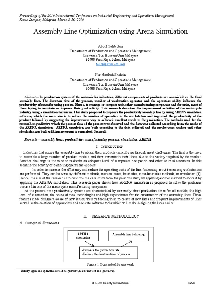 Assembly Line Optimization Using Arena Simulation | Download Free PDF ...