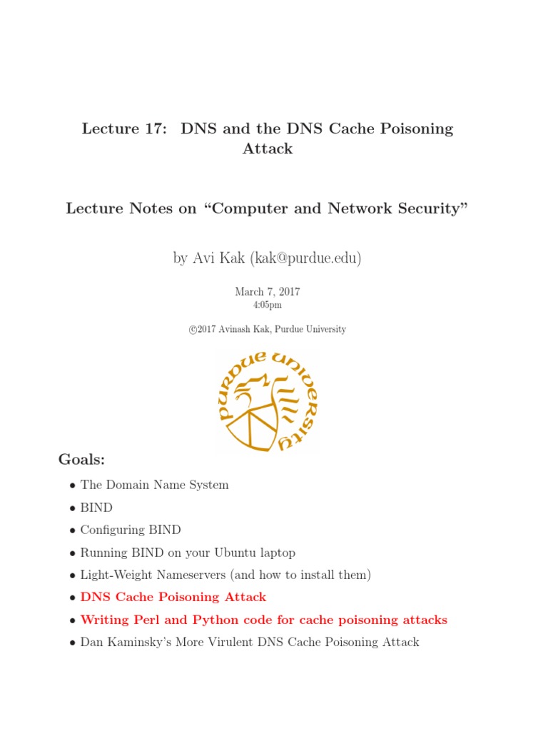 Lecture17 DNS and The DNS Cache Poisoning Attack | Download Free PDF | Domain Name | Port ...