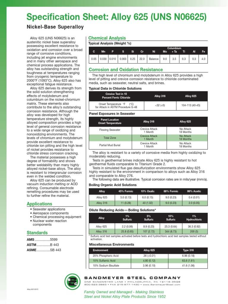 Alloy 625 Spec Sheet PDF | PDF | Stainless Steel | Heat Treating