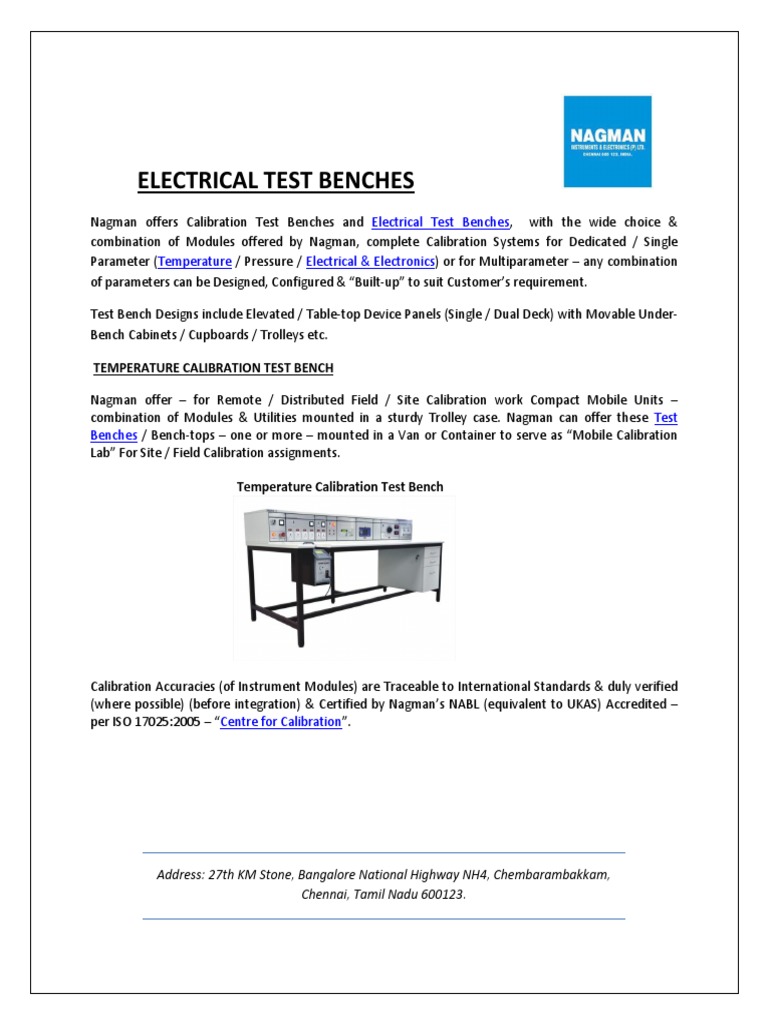 Electrical Test Benches | Calibration | Manufactured Goods