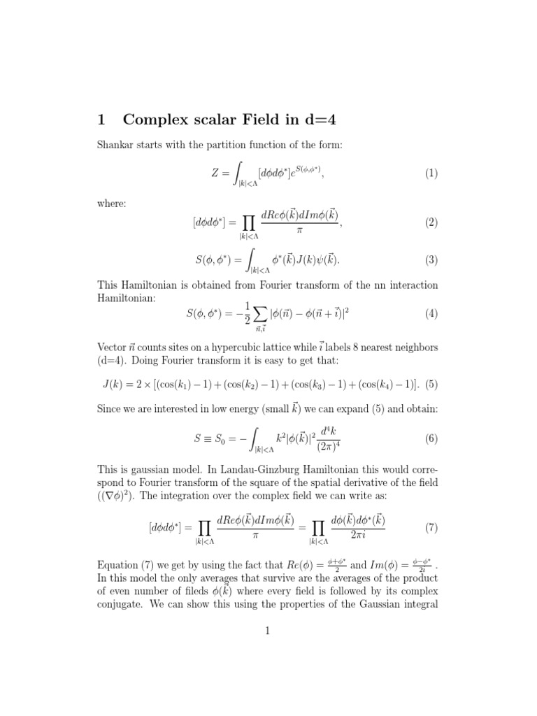 1 Complex Scalar Field in D 4 | PDF | Condensed Matter Physics ...