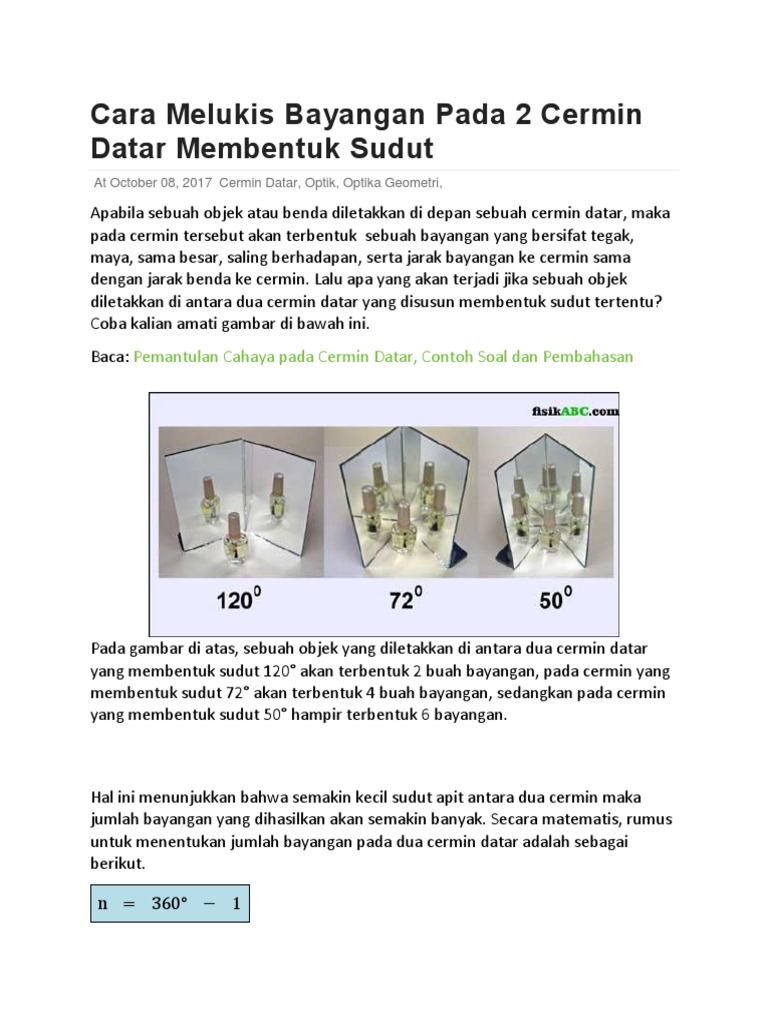 Cara Melukis Bayangan Pada 2 Cermin Datar Membentuk Sudut | PDF Cara Melukis Bayangan Pada 2 Cermin Datar Membentuk Sudut | PDF