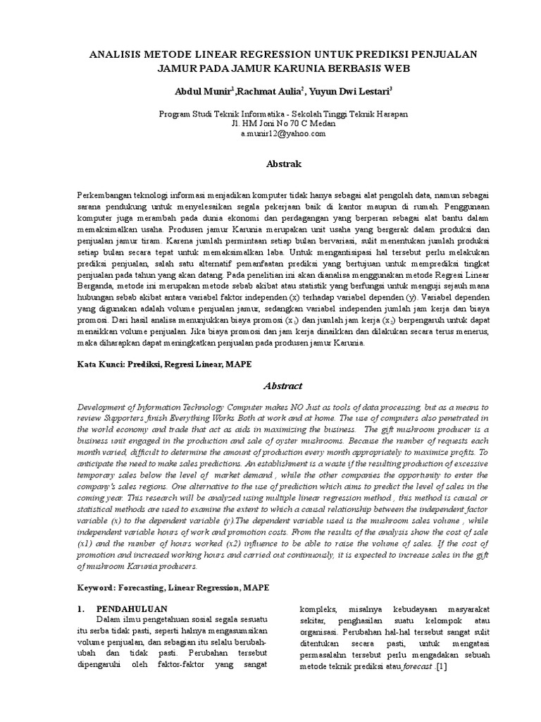 V1290 Analisis Metode Linear Regression Untuk Prediksi Penjualan Jamur ...