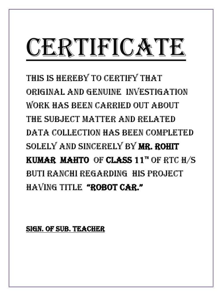 Certificate: Sign. of Sub. Teacher | PDF
