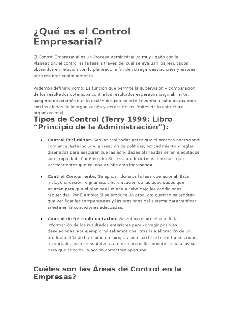 Qué Es El Control Empresarial | PDF | Calidad (comercial) | Presupuesto