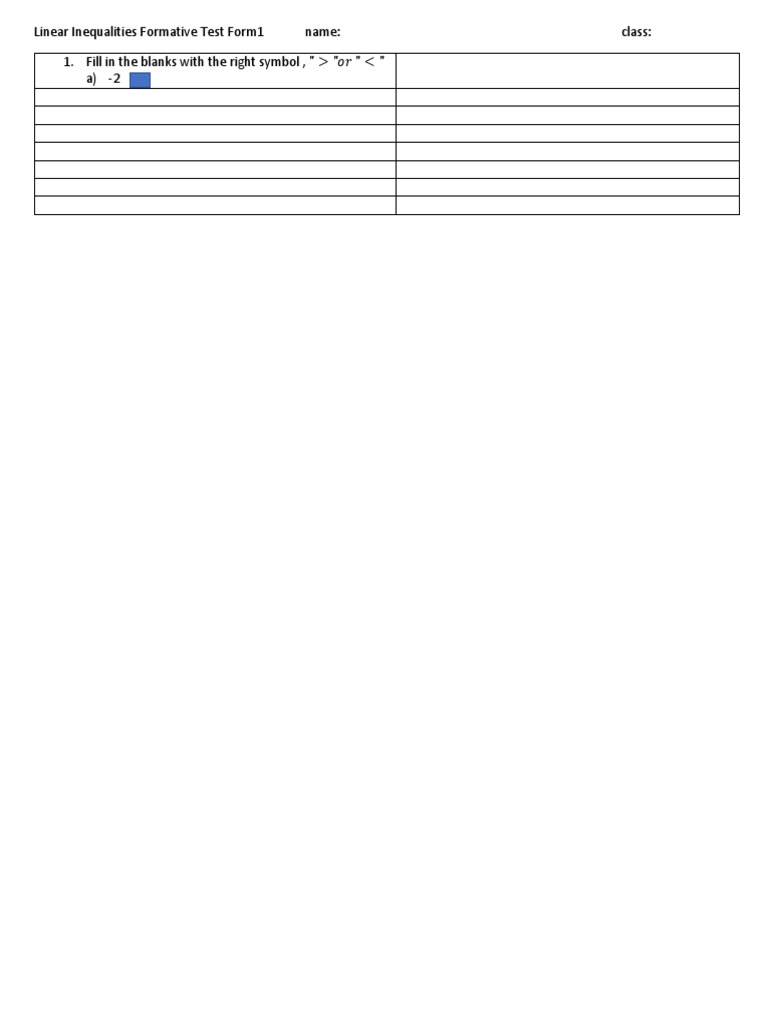 Linear Inequalities Test Form1 | PDF