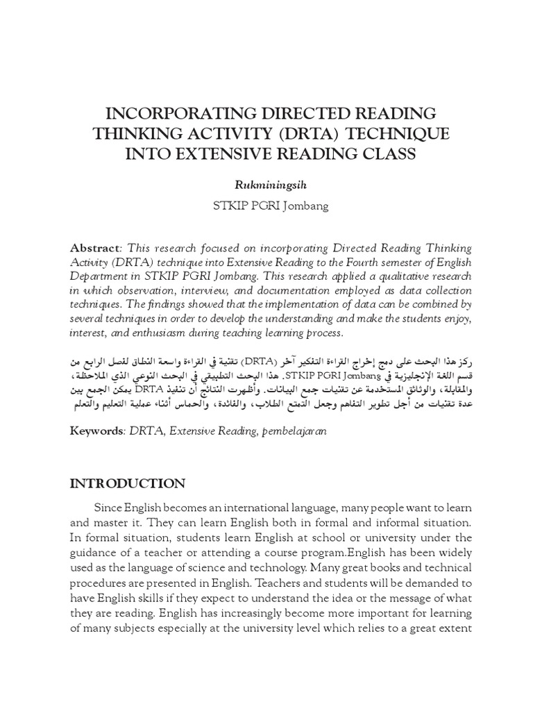 Incorporating Directed Reading Thinking Activity (Drta) Technique Into ...