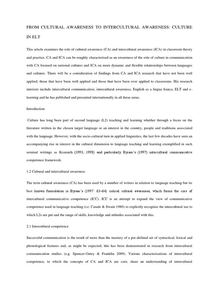 From Cultural Awareness To Intercultural Awareness | Download Free PDF ...