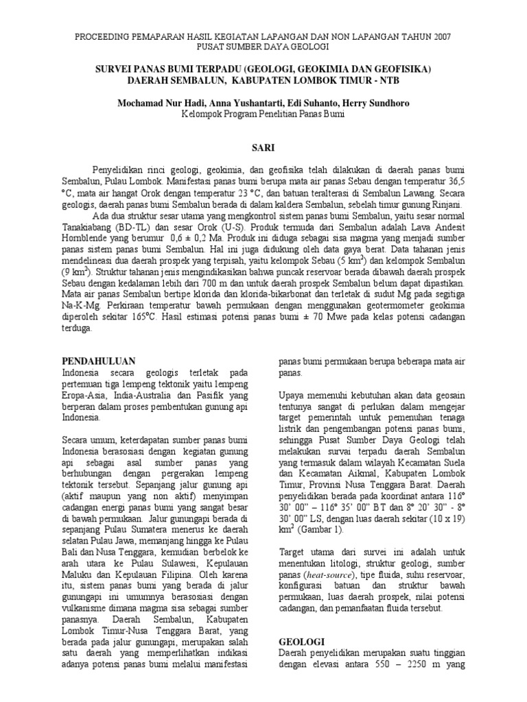 Survei Panas Bumi Sembalun 2007 | PDF