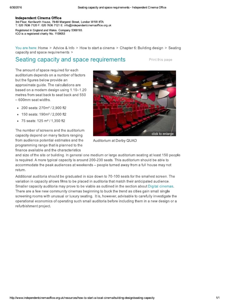 Auditorium Seating Capacity and Space Requirements PDF | PDF