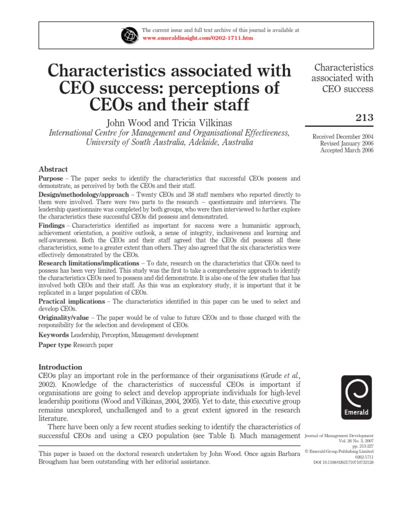 Characteristics Associated With CEO Success | PDF | Chief Executive ...