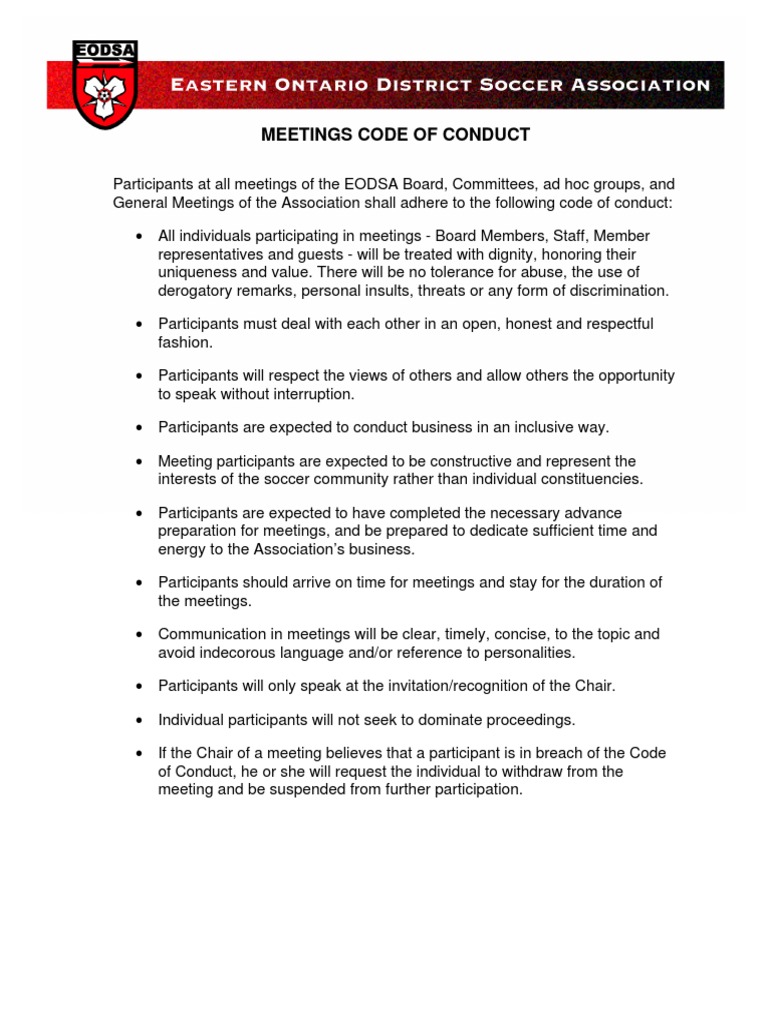 Meeting Code of Conduct | PDF | Applied Ethics | Human Rights