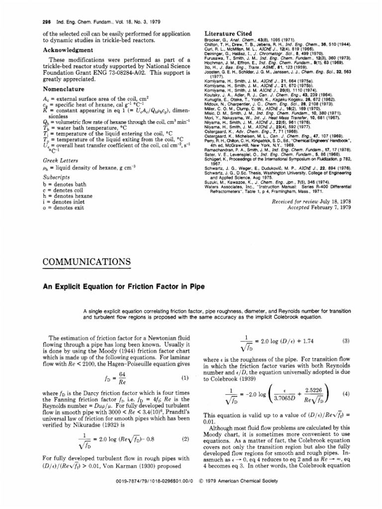 An Explicit Equation for Friction Factor in Pipe | Physical Quantities ...