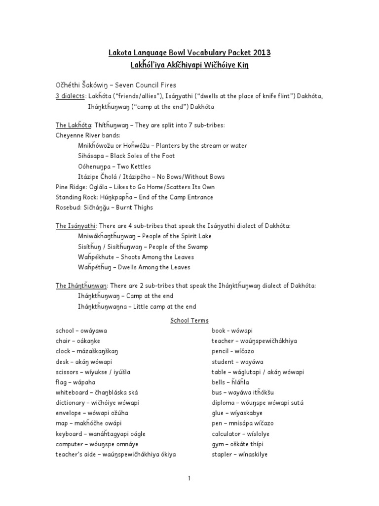Lakota Words | PDF | Trees | Nature