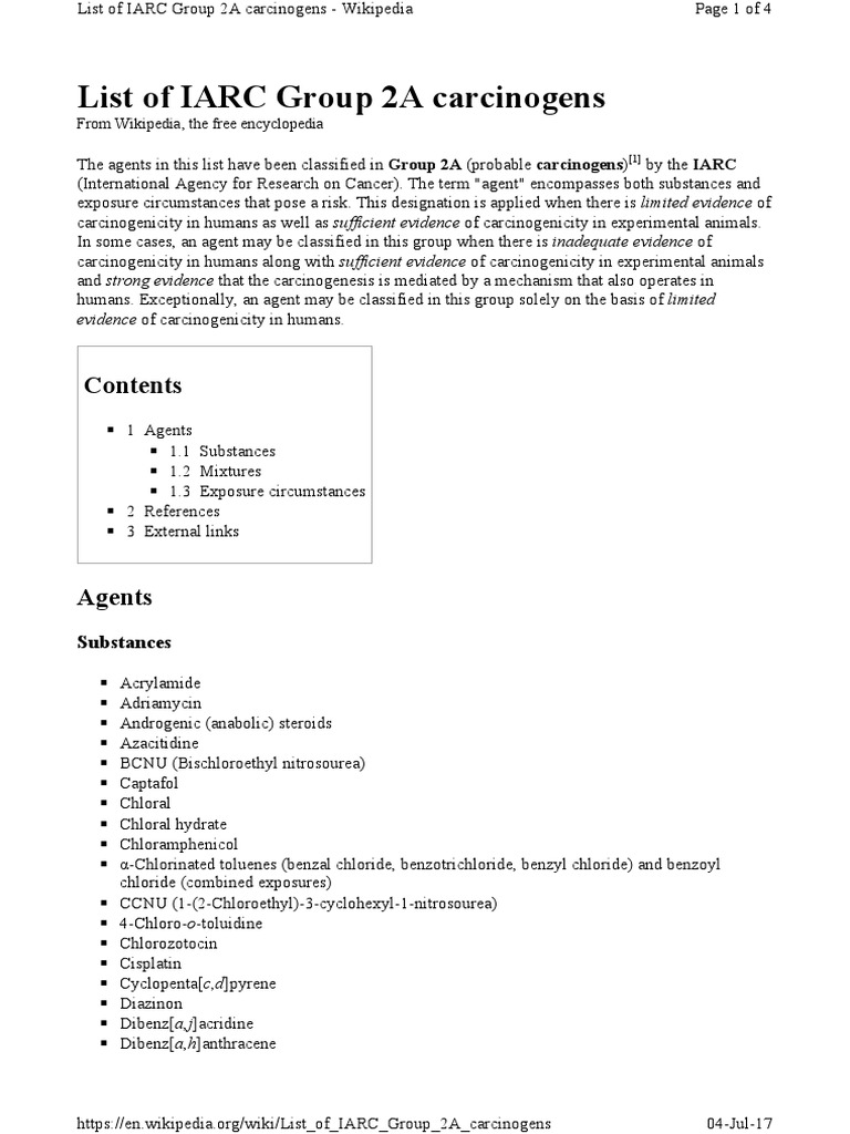 List of IARC Group 2A Carcinogens | Carcinogen | Chemical Substances